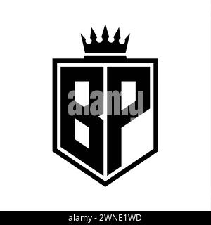 BP Letter Logo monogram bold shield geometric shape with crown outline ...