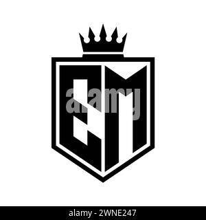 EM monogram logo with bold letters shield shape with black and white ...