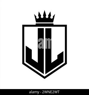 JL Letter bold monogram with shield and crown outline shape with black ...