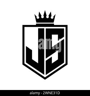 JS Letter Logo monogram bold shield geometric shape with crown outline ...