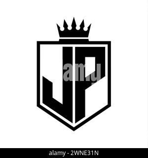 JP Letter Logo monogram bold shield geometric shape with crown outline ...