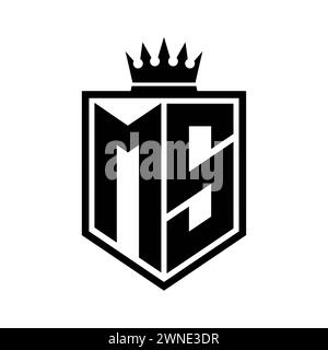 MS monogram logo with bold letters shield shape with black and white color design template Stock ...