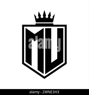 MU Letter bold monogram with shield and crown outline shape with black ...