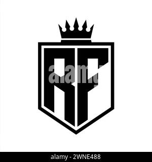 RF monogram logo with bold letters shield shape with black and white color design template Stock ...