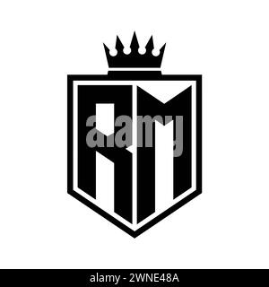 RM Letter Logo monogram bold shield geometric shape with crown outline ...