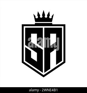 SA Letter Logo monogram bold shield geometric shape with crown outline ...