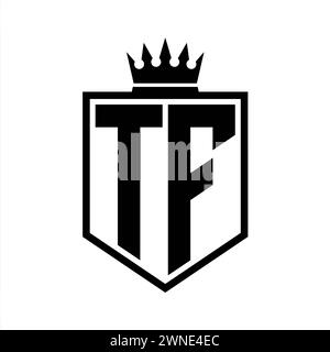 TF monogram logo with bold letters shield shape with black and white ...