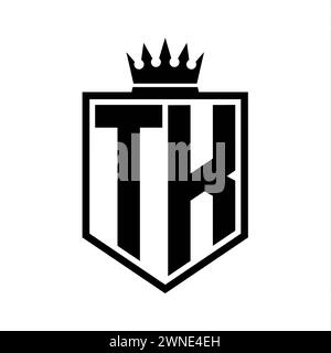 TK Letter Logo monogram bold shield geometric shape with crown outline ...