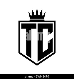 TC monogram logo with bold letters shield shape with black and white ...