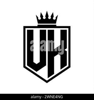 VK Letter Logo monogram bold shield geometric shape with crown outline black and white style ...
