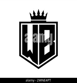 WB Letter Logo monogram bold shield geometric shape with crown outline ...