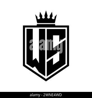 WS monogram logo with bold letters shield shape with black and white color design template Stock ...