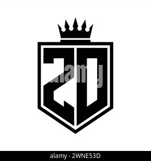 ZD monogram logo with bold letters shield shape with black and white color design template Stock ...