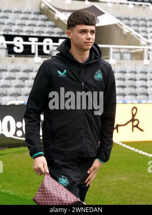 Lewis Miley of Newcastle United arrives ahead of the Premier League ...