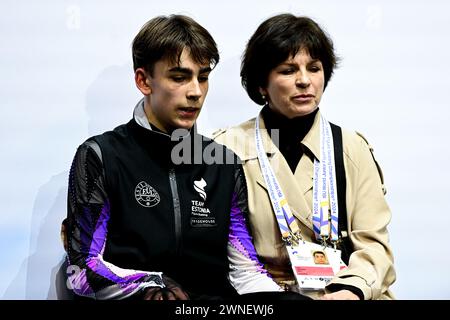 Arlet LEVANDI (EST), at Kiss & Cry, during Junior Men Free Skating, at ...