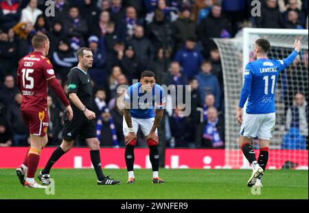 Rangers' James Tavernier (centre) reacts after the UEFA Europa League ...
