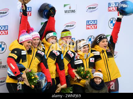 Leonie Fiebig, left, and Kim Kalicki of Germany celebrate winning the ...