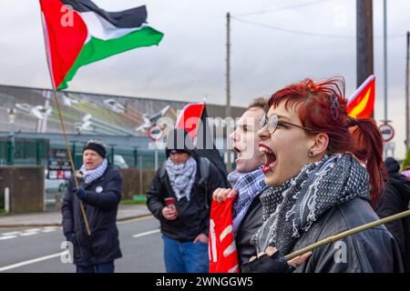 Brough, UK. 02 MAR, 2024. Palestine Protestors march past the BAE ...