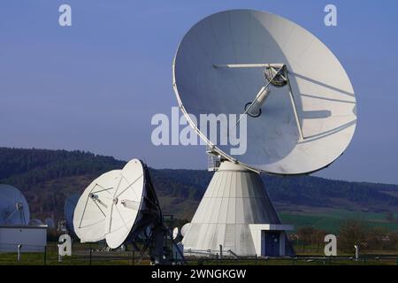 The earth station with its around 80 parabolic antennas is part of one ...