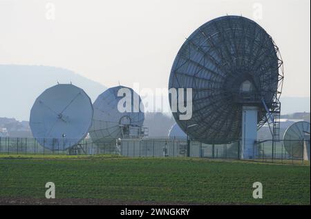 The earth station with its around 80 parabolic antennas is part of one ...