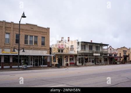 Fredericksburg, Texas - February 22, 2024: Street scene from hill ...