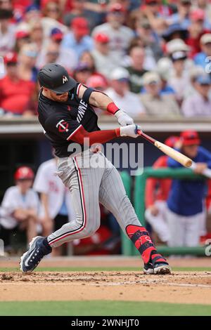 Minnesota Twins Ryan Jeffers (27) at bat during an MLB Spring Training ...