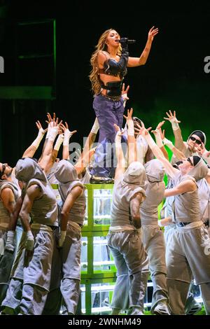 Tate McRae performing live at the 2024 BRIT awards ceremony, O2 Arena ...
