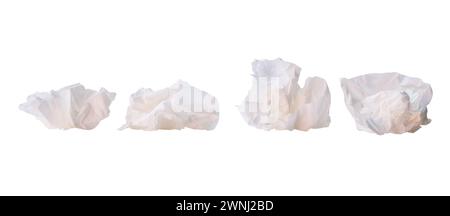 Front view set of crumpled tissue paper or toilet paper ball after use ...