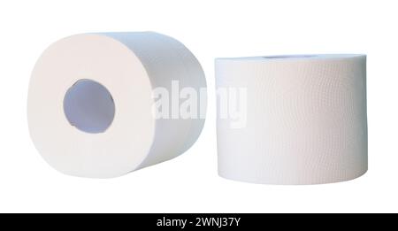 Front view of tissue paper rolls in stack is isolated on white ...