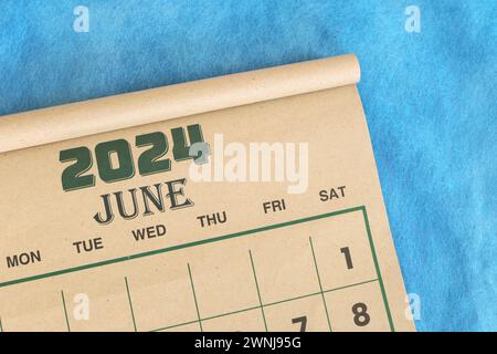 June 2024 calendar flat lay in blue background with copy space Stock ...