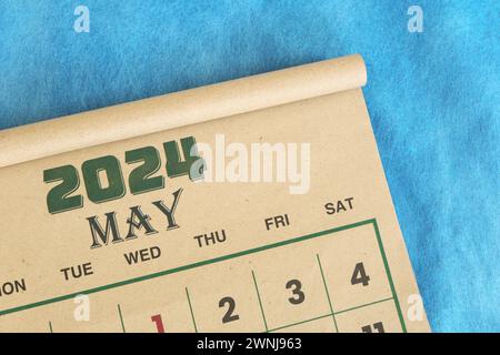 May 2024 calendar flat lay in blue background with copy space Stock ...