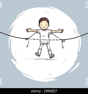 Boy balancing on the rope illustration Stock Vector Image & Art - Alamy