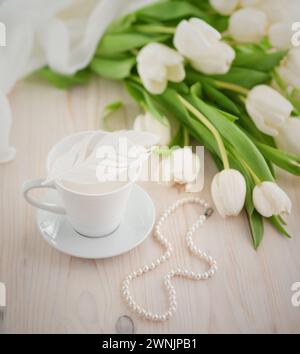 Vintage clean sheet of paper feather on wicker wooden matting Stock ...