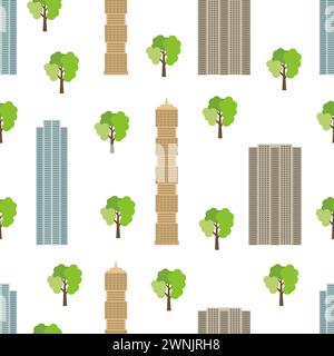 Seamless city background with modern houses and green trees. Vector ...