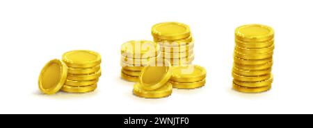 Gold coin stack with different sizes of cash money pile in realistic 3d ...