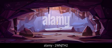 Dark underground cave interior with rays of moonlight passing from ...
