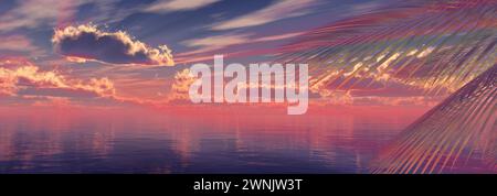 sunset sea palm landscape illustration, 3d render Stock Photo - Alamy