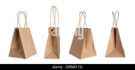 Set of Brown craft paper bags, Empty container. Ecological individual ...