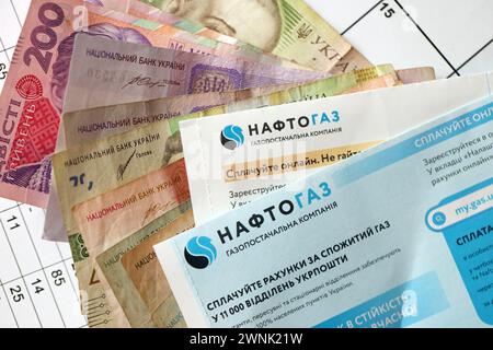 KYIV, UKRAINE - JULY 7, 2023 Naftogaz utility bill document with ...