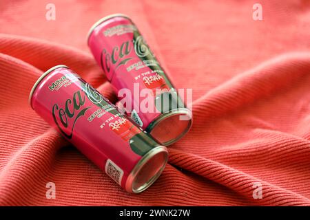 KYIV, UKRAINE - JULY 7, 2023 Coca-Cola zero sugar can with Rosalia ...