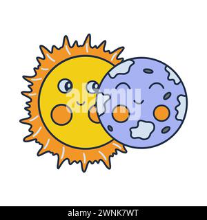 Partial solar eclipse. Colorful vector isolated illustration hand drawn ...