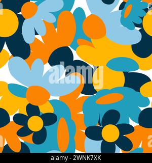 70’s cute seamless repeat daisy pattern with flowers. Floral hippie ...