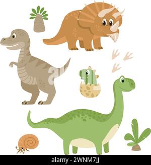Set of cute brachiosaurus dinosaur characters illustration Stock Vector ...