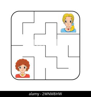 Simple square maze for toddlers. With cute cartoon characters. Isolated ...
