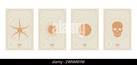 Set of Golden Tarot cards with magical Sun, Moon, Star and Death ...