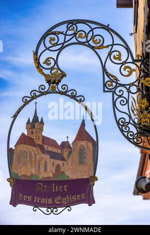 Shop signs on the streets of Riquewihr in Alsace, France, Europe Stock ...