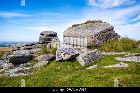 Granite outcroppings on Row Tor, north Dartmoor National Park, Devon ...
