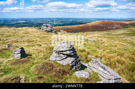 Dramatic granite outcroppings on Arms Tor, Dartmoor National Park ...