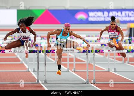 Bahamas' Devynne Charlton sets a world record taking gold in the Women's 60m Hurdle final during ...