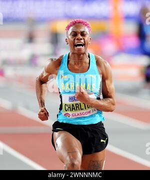 Bahamas' Devynne Charlton sets a world record taking gold in the Women's 60m Hurdle final during ...